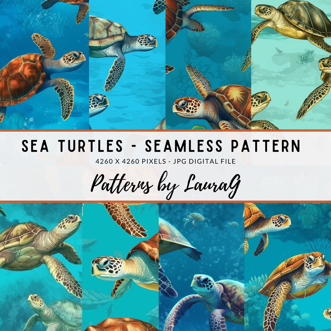 Sea Turtle Digital Paper, Seamless Pattern Tortoise Realistic, Animal ...