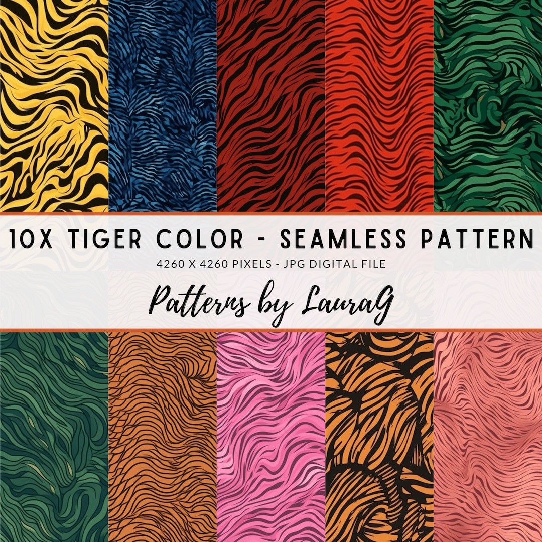 Seamless Pattern Tiger Color, Animal Print Digital Paper, Color Tiger ...