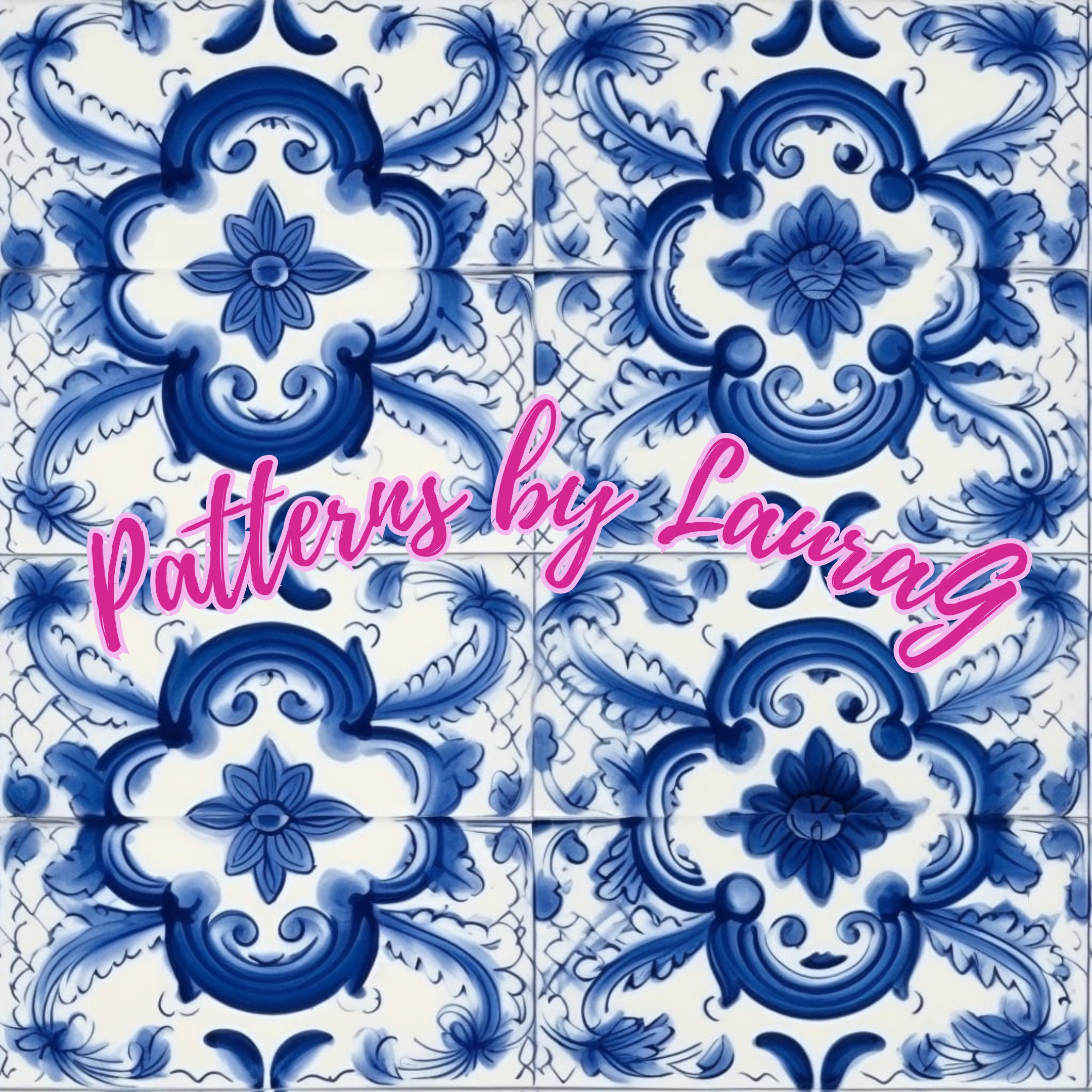 Seamless Pattern Delft Blue Tiles, Delftware Print Digital Paper, White ...