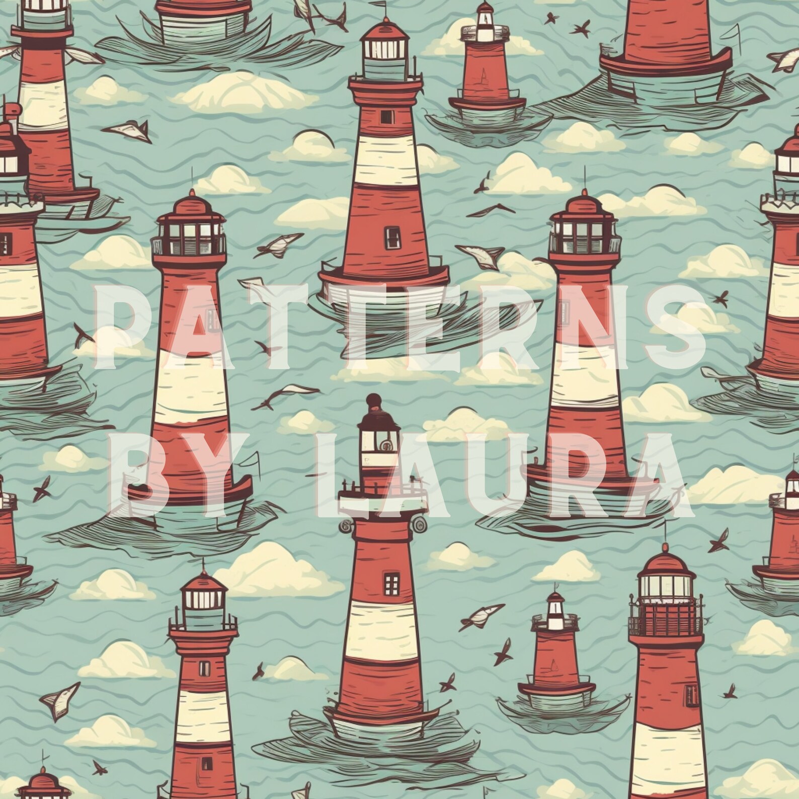 Seamless Pattern Maritime, Lighthouse Digital Paper Pack, Wallpaper ...