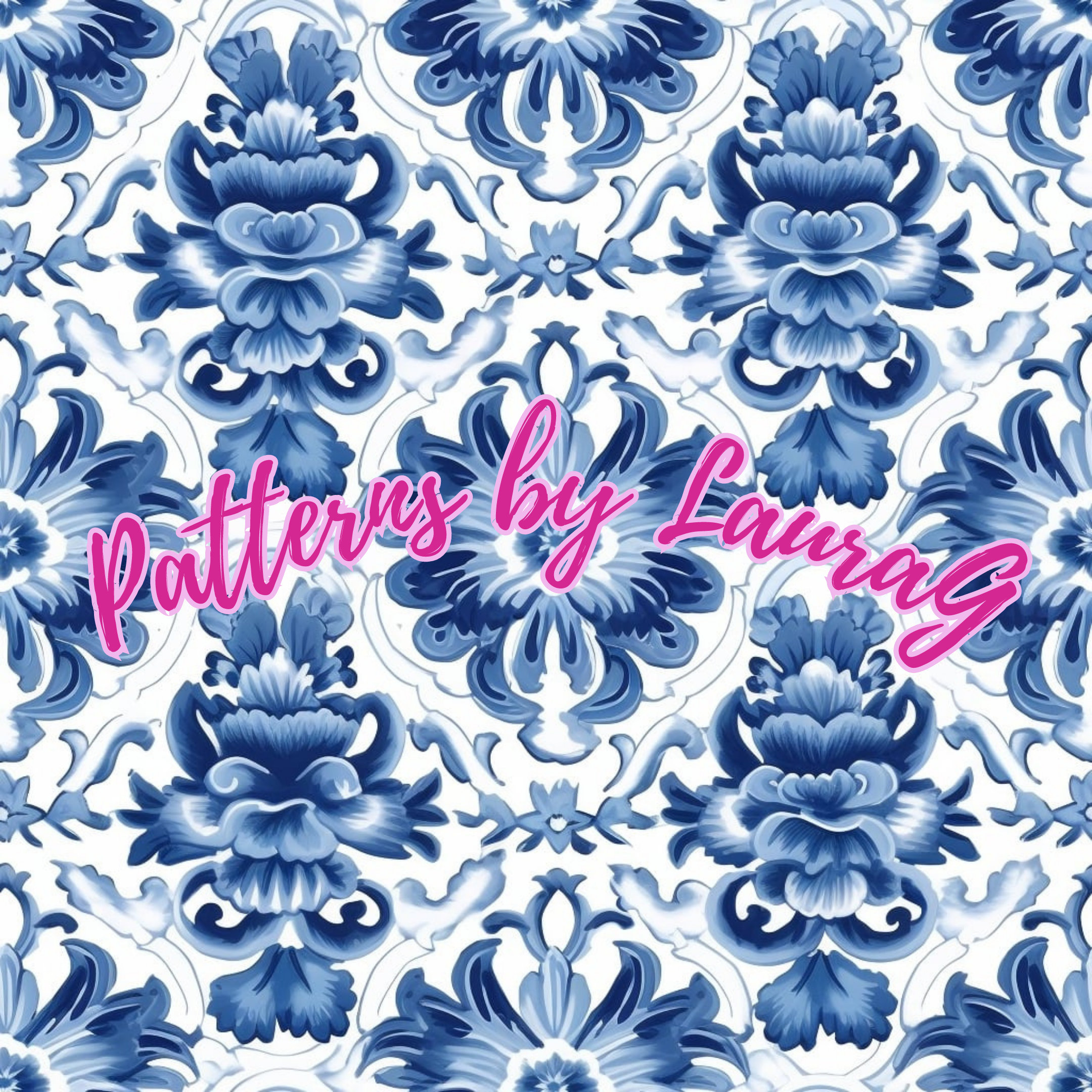 Seamless Pattern Delft Blue Tiles, Delftware Print Digital Paper, White ...