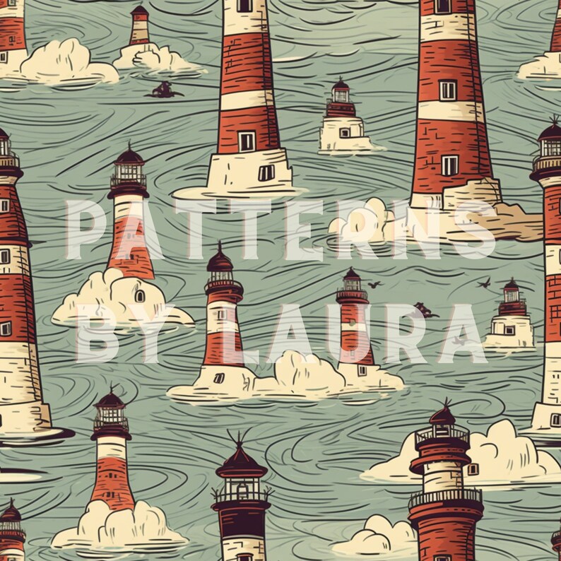 Seamless Pattern Maritime, Lighthouse Digital Paper Pack, Wallpaper ...