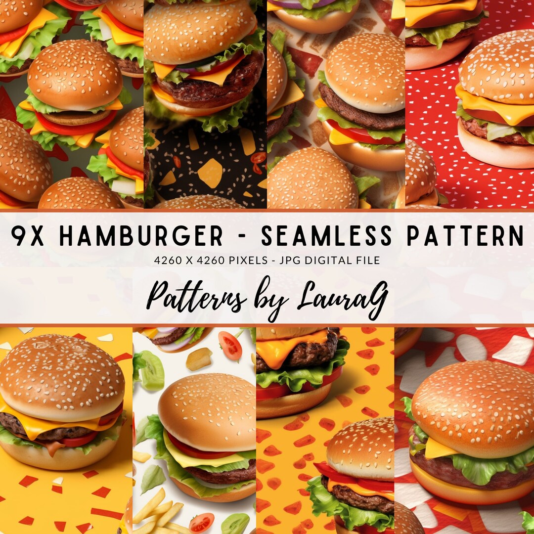 Seamless Pattern Hamburger Realistic, Food Print Digital Paper ...
