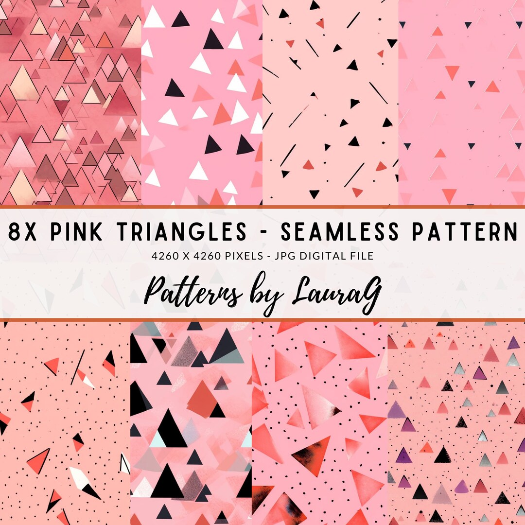 Pink Triangle Digital Paper, Seamless Pattern Triangles on Pink, Kid ...