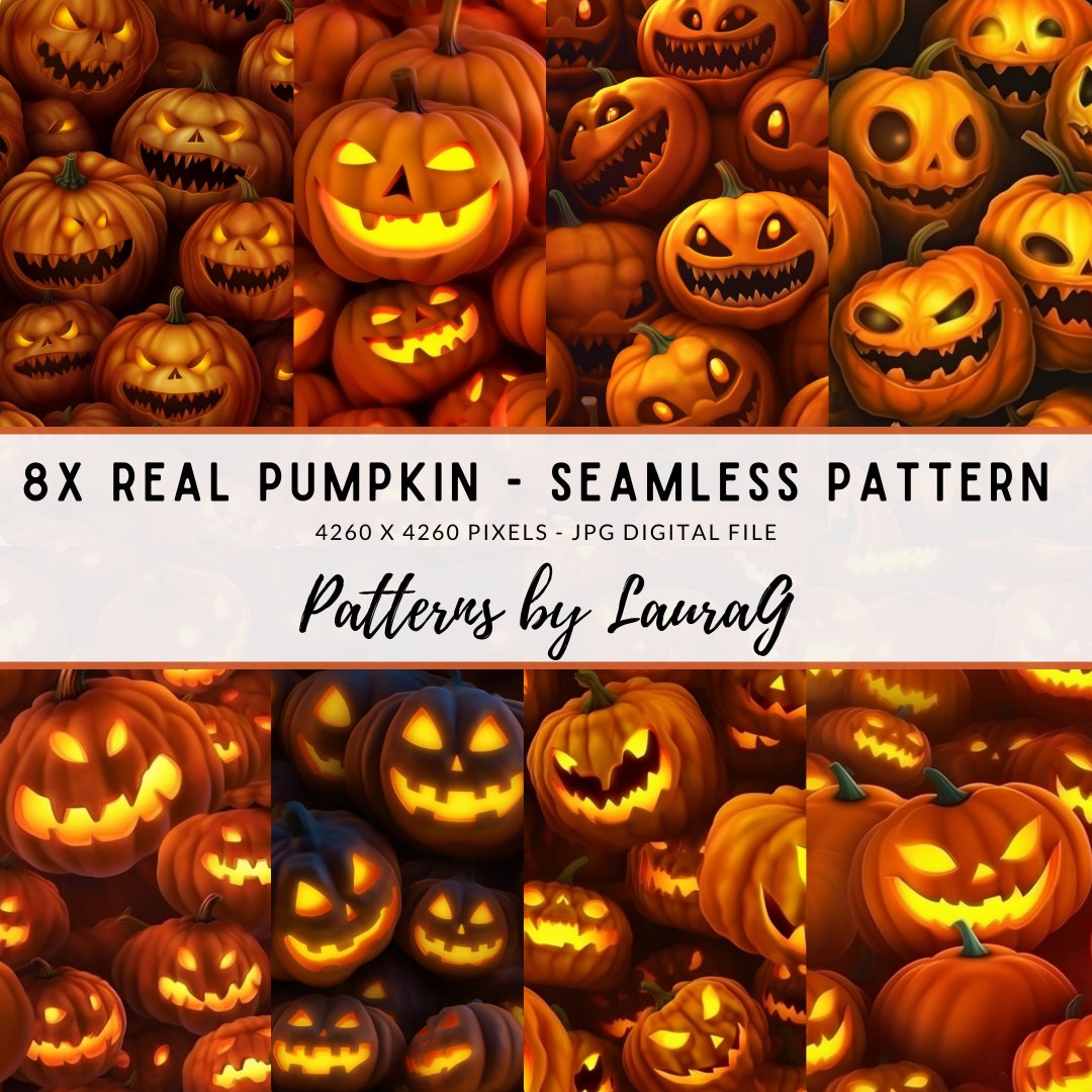 Scary Pumpkin Seamless Pattern, Halloween Digital Paper (digital ...