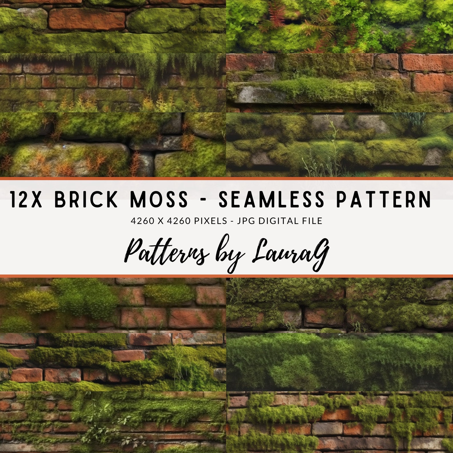 Seamless Pattern Brick Moss, Material Print Digital Paper, Overgrown ...