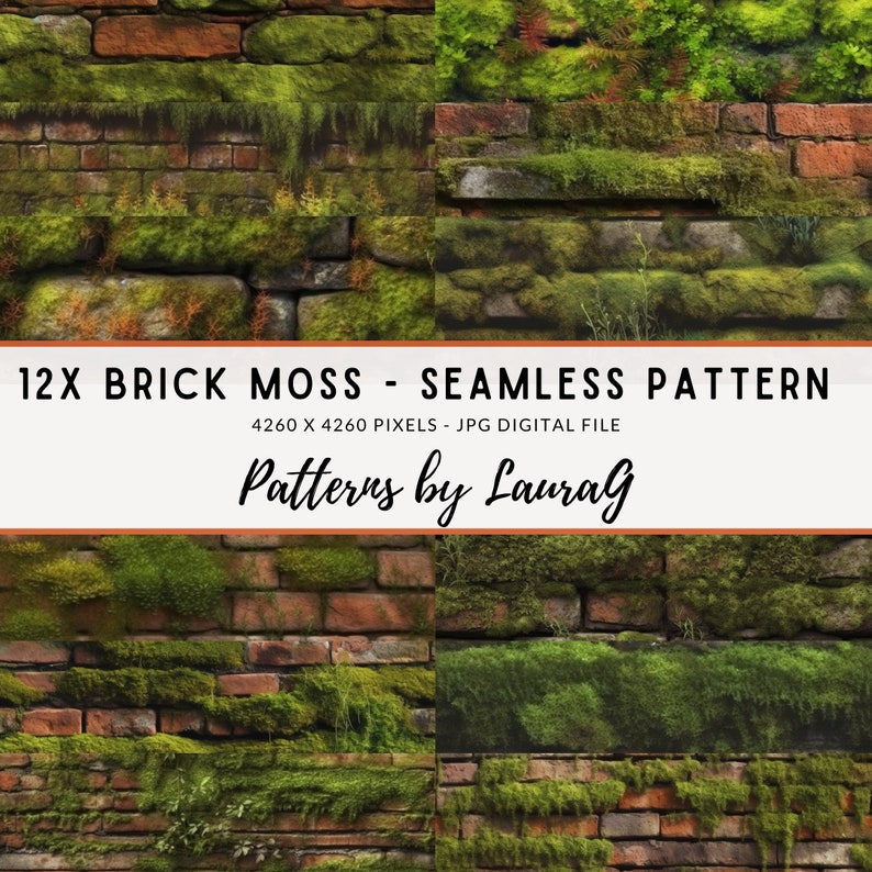Mossy Brick Seamless Pattern, Overgrown Texture (digital Paper) - Etsy