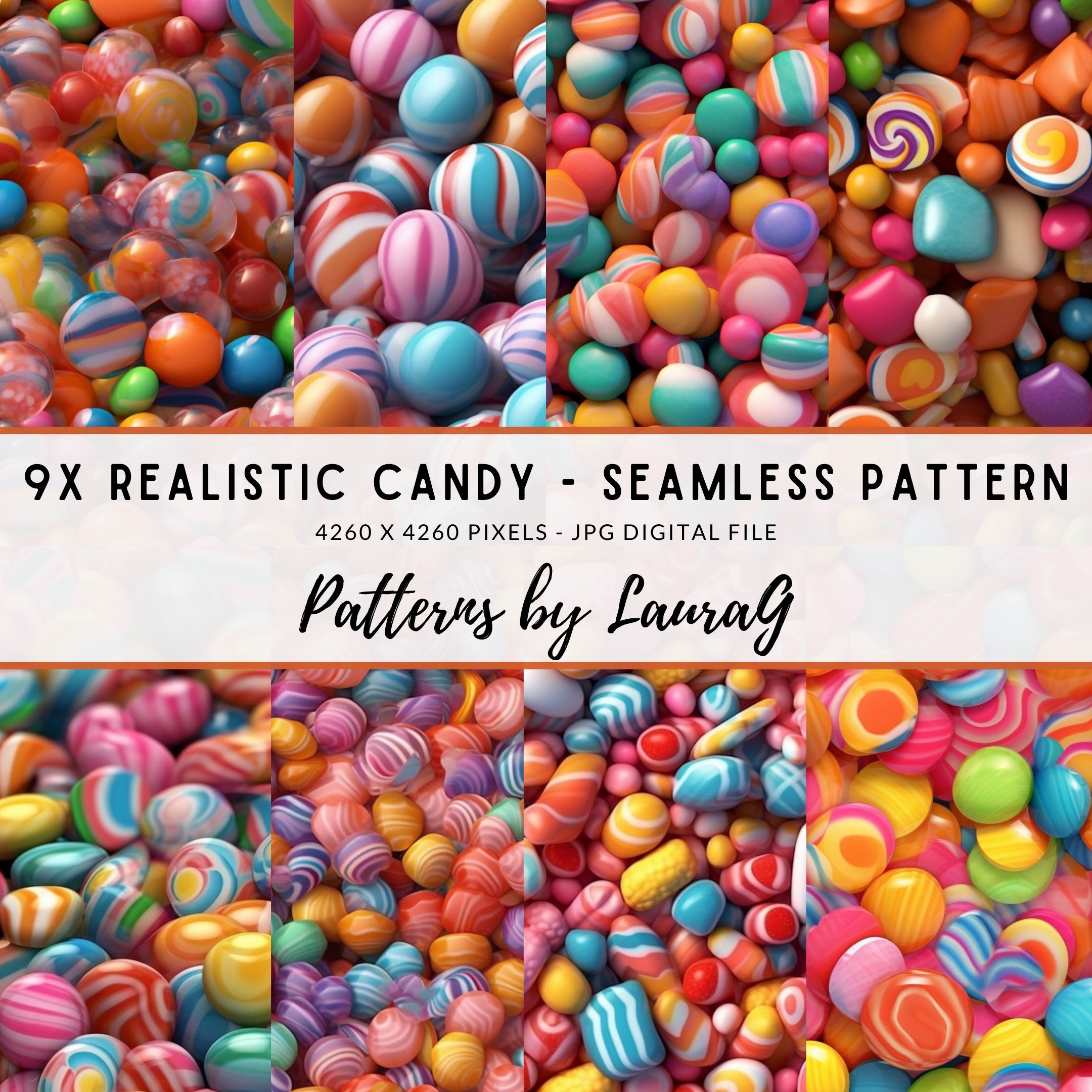 Realistic Candy Digital Paper, Seamless Pattern Candy Realistic, Candy ...