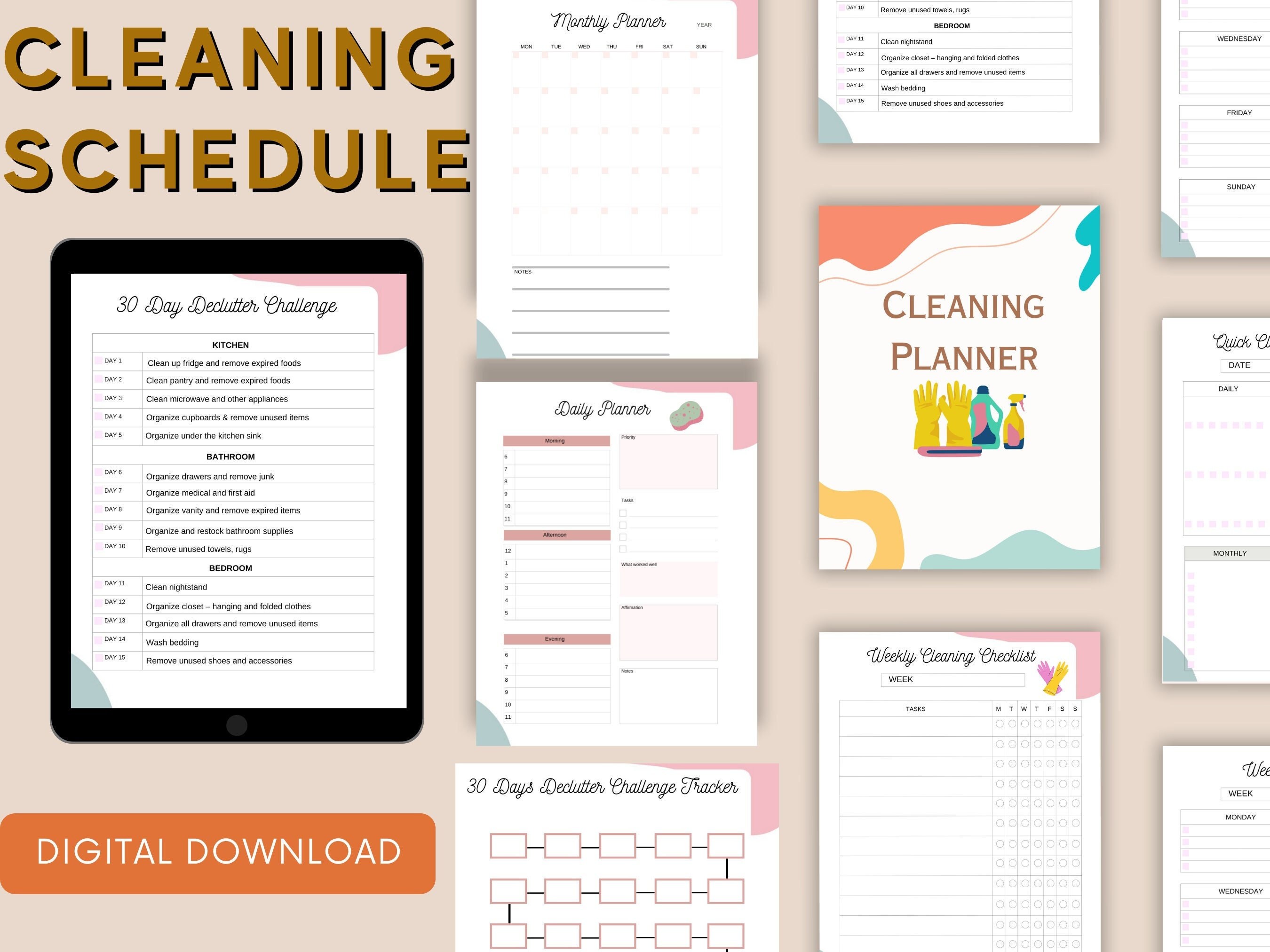 Cleaning Schedule Printable, Cleaning Checklist, Editable Cleaning ...