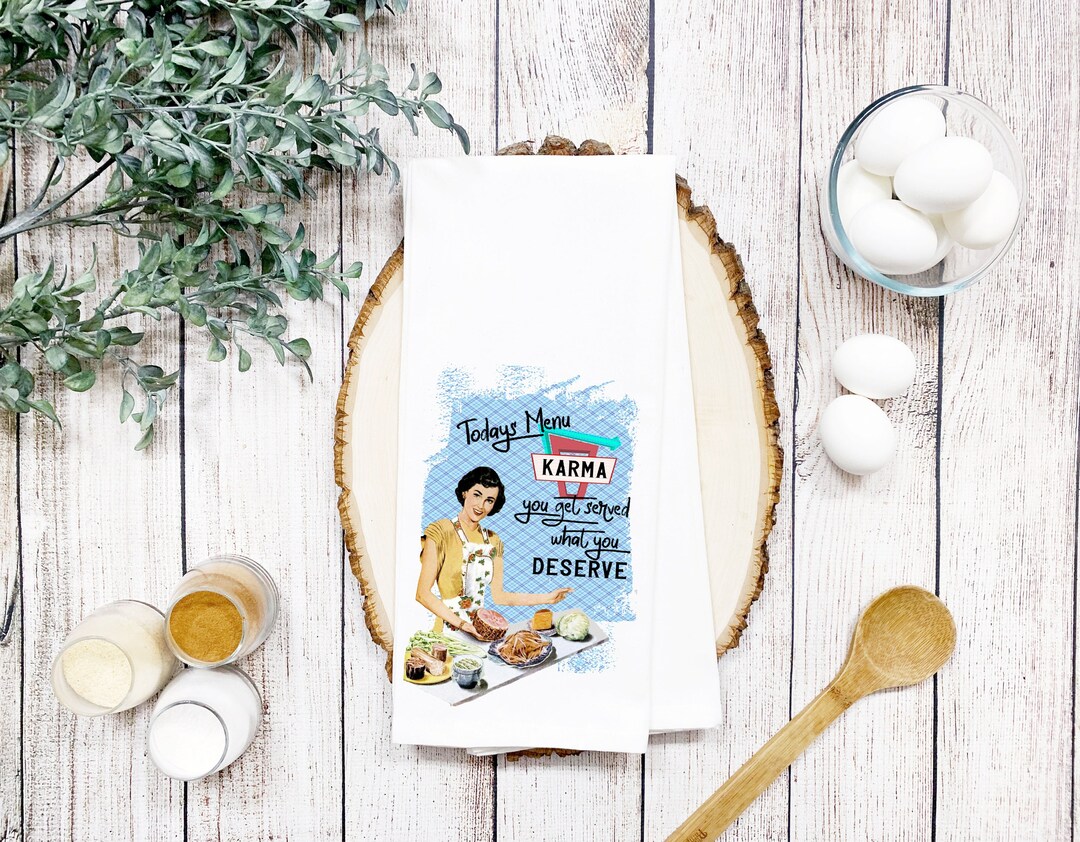 Today's Menu: Karma Retro Housewife Tea Towel / Dish Towel - Etsy