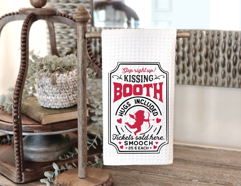 Cupid Kissing Booth Dish Towel / Kitchen Tea Towel / Kitchen Towel ...