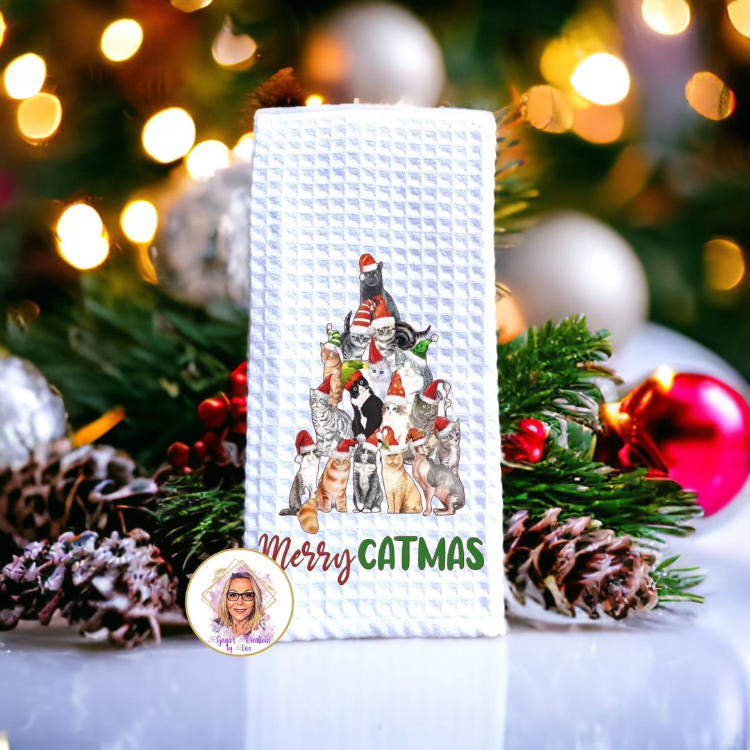 Merry Catmas Dish Towel / Kitchen Tea Towel / Kitchen Towel / Handmade ...