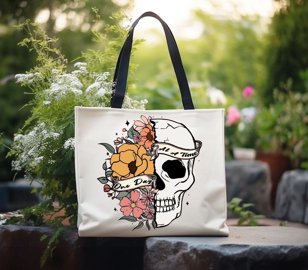 One Day at A Time Skull Shopping Bag / Tote / Recycle Bag / Christmas ...