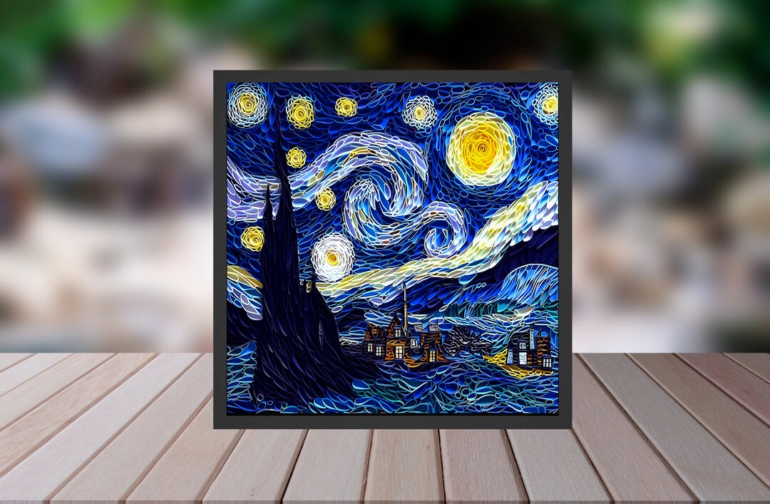 Backlit Sublimation Starry Night Inspired Black Frame Shadow Box ...