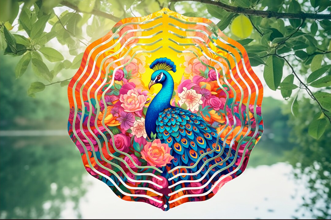 Peacock Wind Spinner//home & Garden Décor/hanging Art/3d Spinning ...