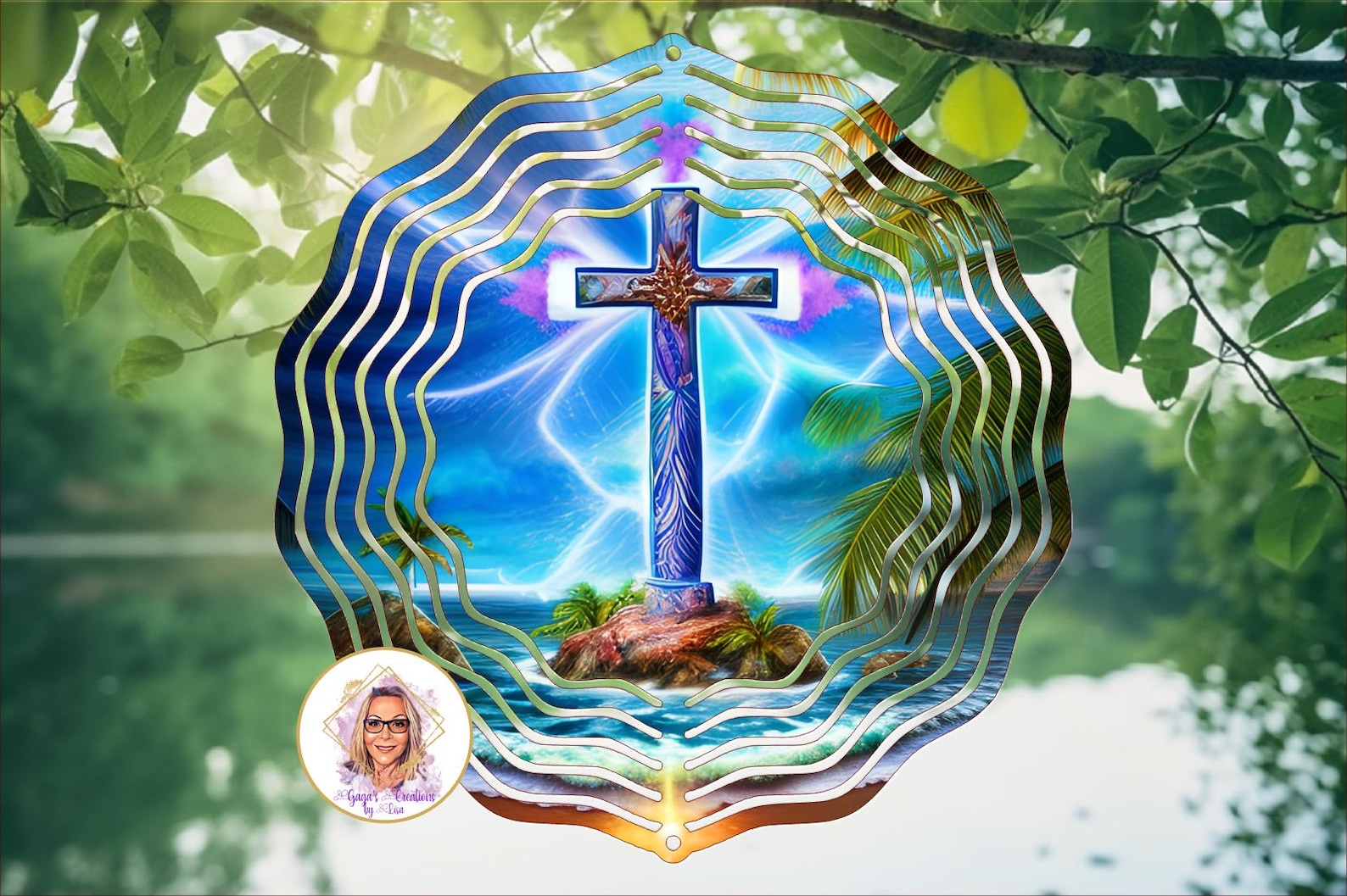 Tropical Cross Wind Spinner/home & Garden Décor/hanging Art/3d Spinning ...