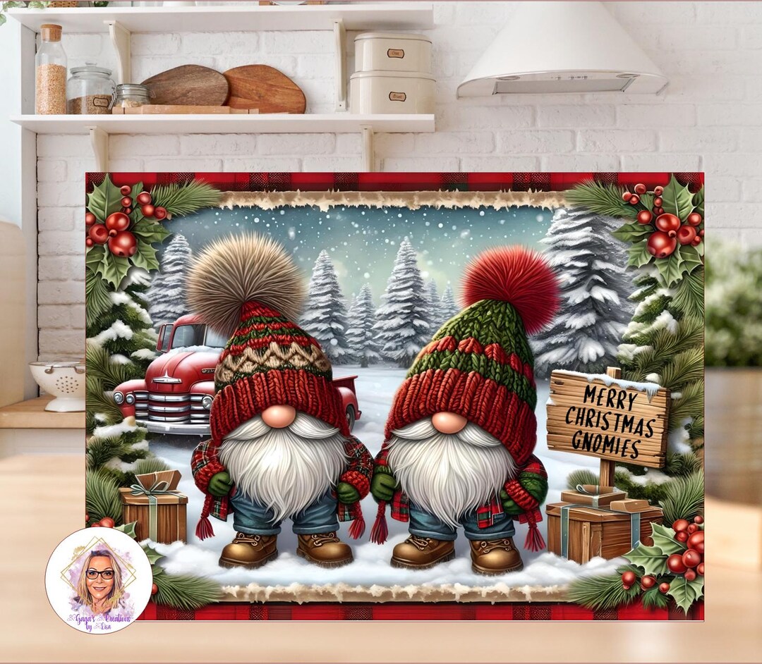 Merry Christmas Gnomies Glass Textured Cutting Board/cutting Board/home ...