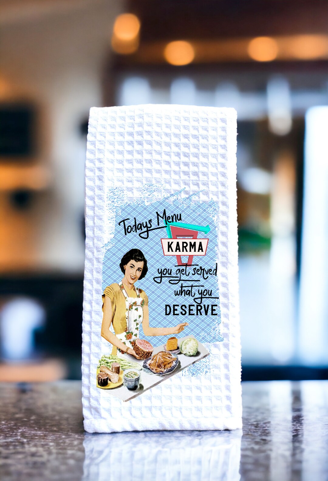 Today's Menu: Karma Retro Housewife Tea Towel / Kitchen Tea Towel ...