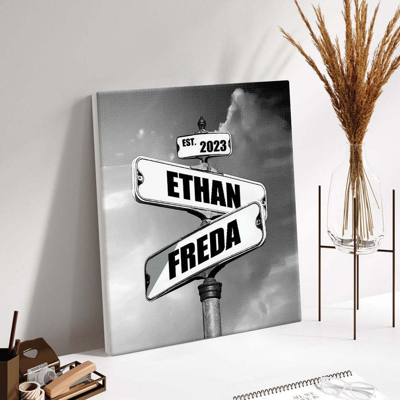 Personalized Name Canvas With Year Date Vintage Crossroad Street Sign ...