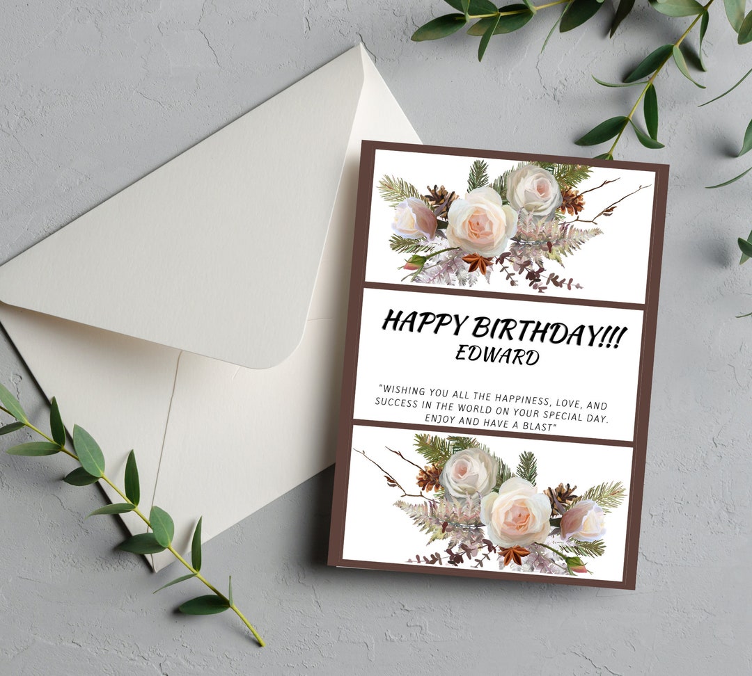 Floral Birthday Card, Brown Printable, Printable Birthday Cards ...