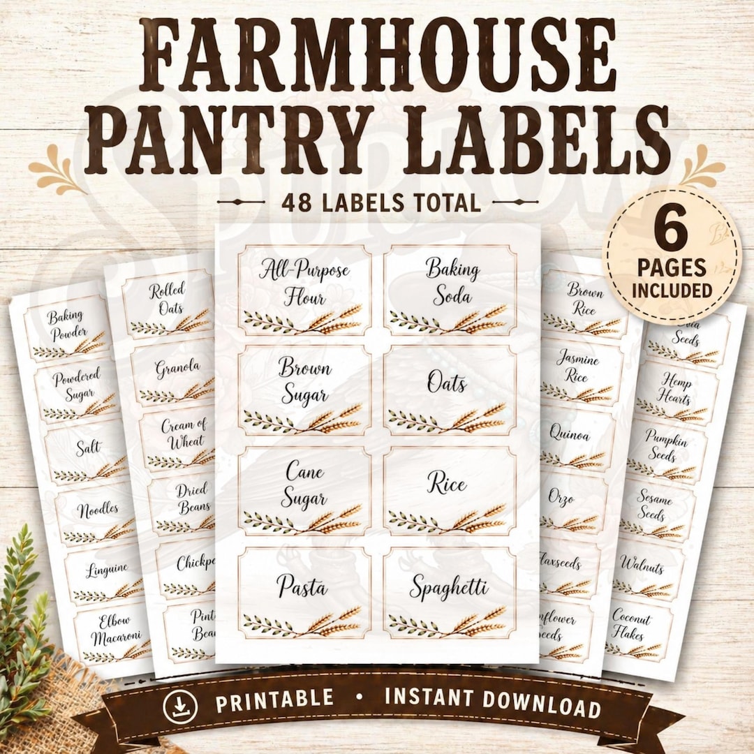 Farmhouse Pantry Labels Printable Kitchen Jar Labels Rustic ...