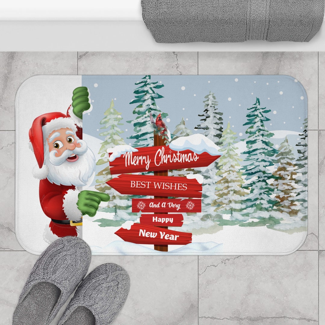 Merry Christmas Bathmat, Santa Christmas Bath Mat, Christmas Rugs and ...