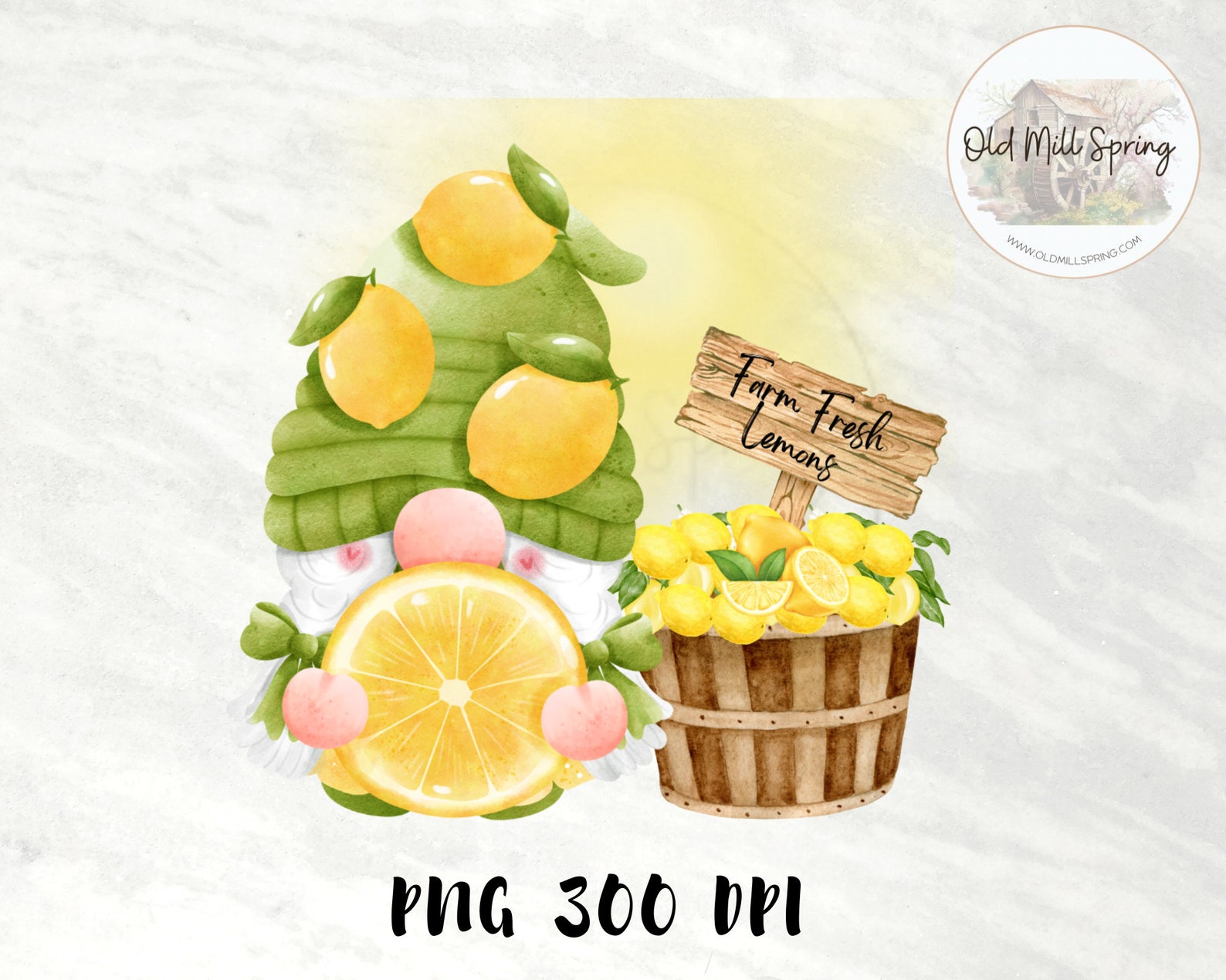Farm Fresh Lemon Clipart, Gnome Lemon Clipart, Watercolor Farmhouse Png ...