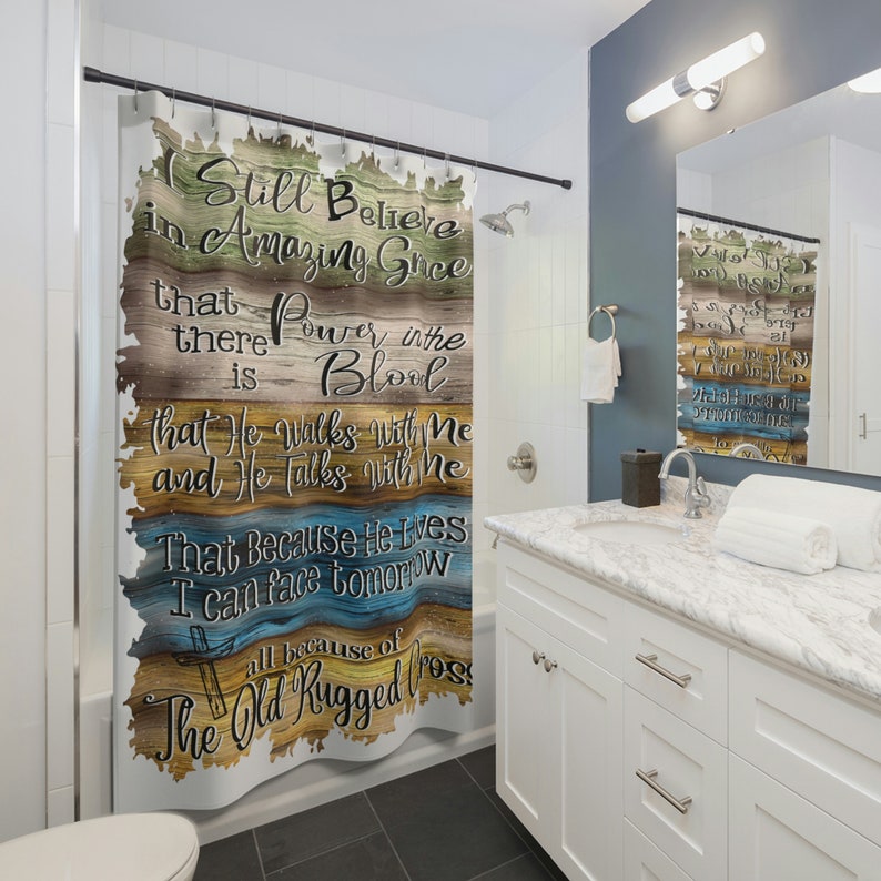 Old Rugged Cross Christian Quote Shower Curtains Religious Bathroom ...