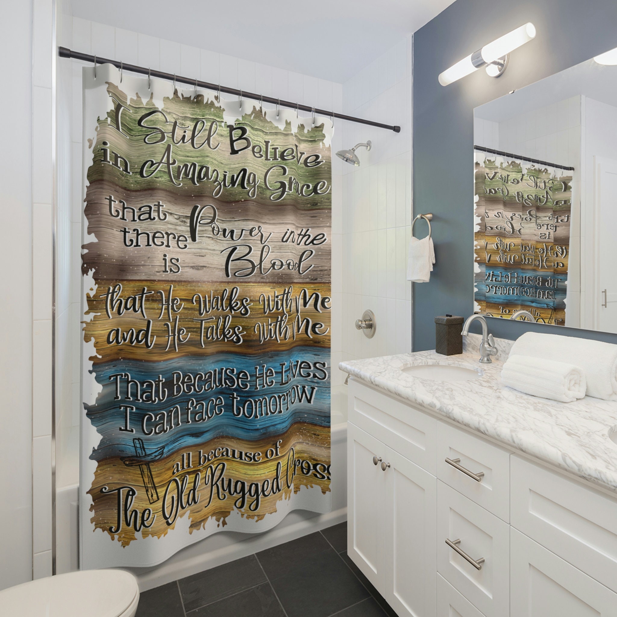 Old Rugged Cross Christian Quote Shower Curtains Religious Bathroom ...