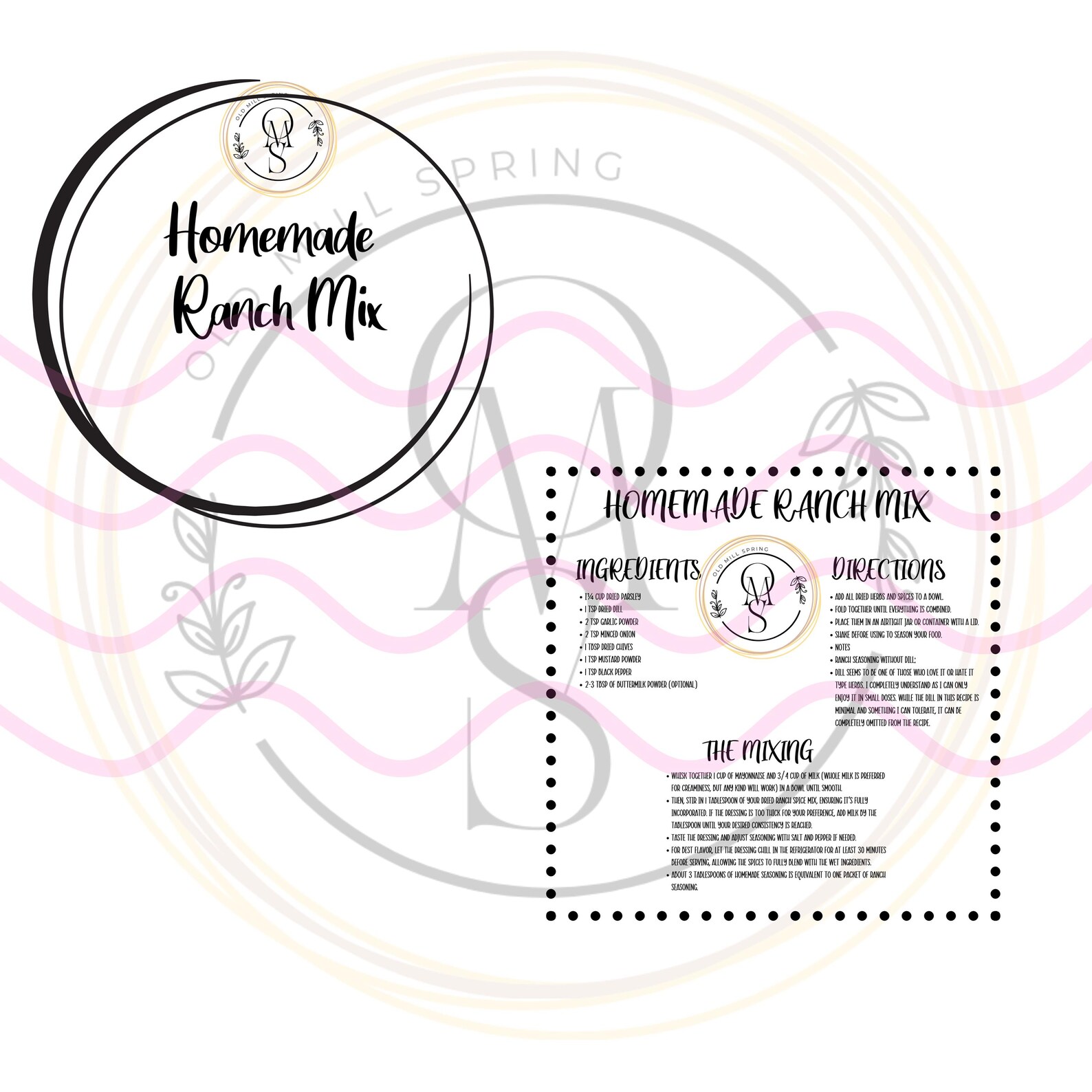 Homemade Ranch Mix Jar Label: Printable Recipe (PDF / SVG / PNG) - Etsy