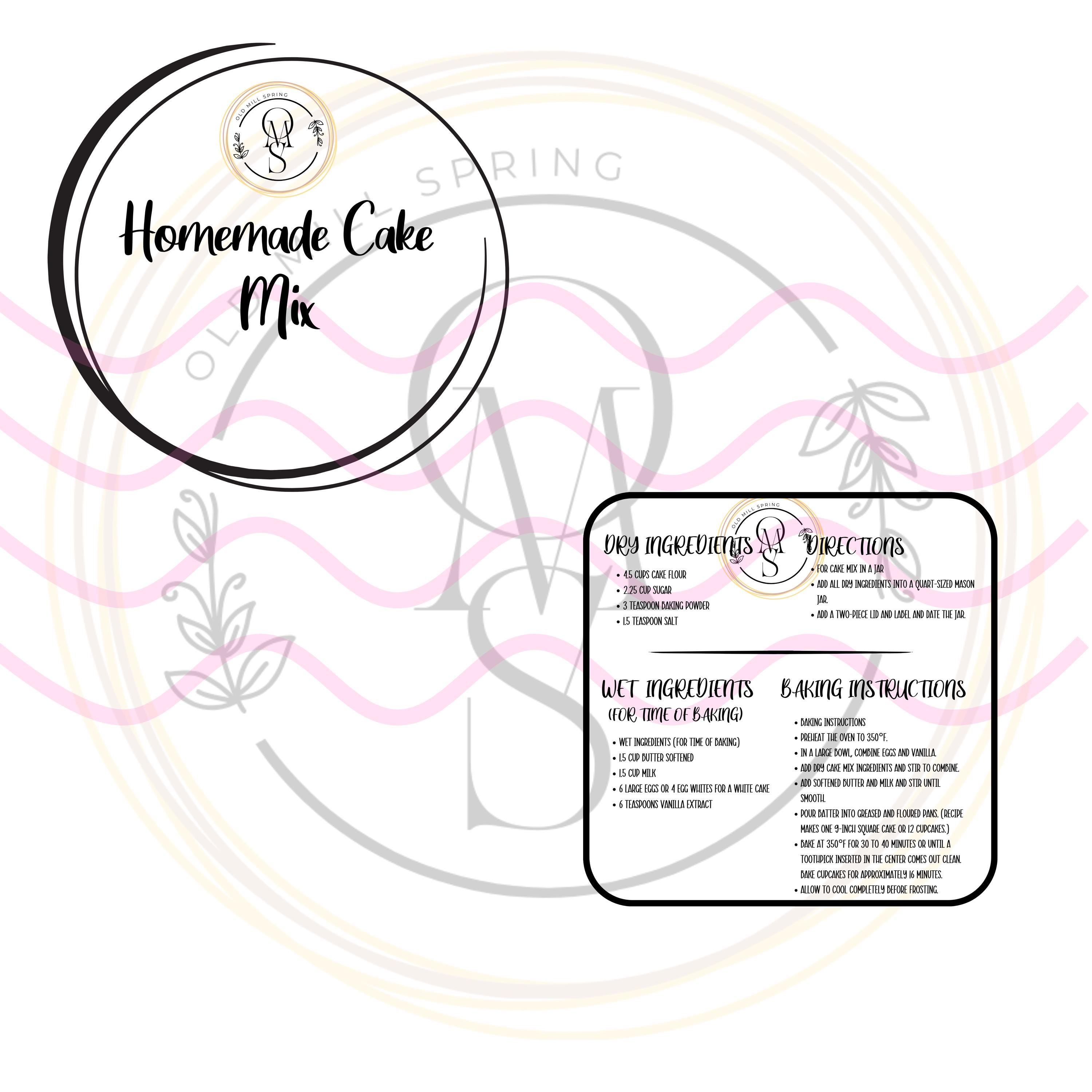 Printable Cake Mix Labels PDF / SVG / PNG, Old Mill Spring Cake Mix ...
