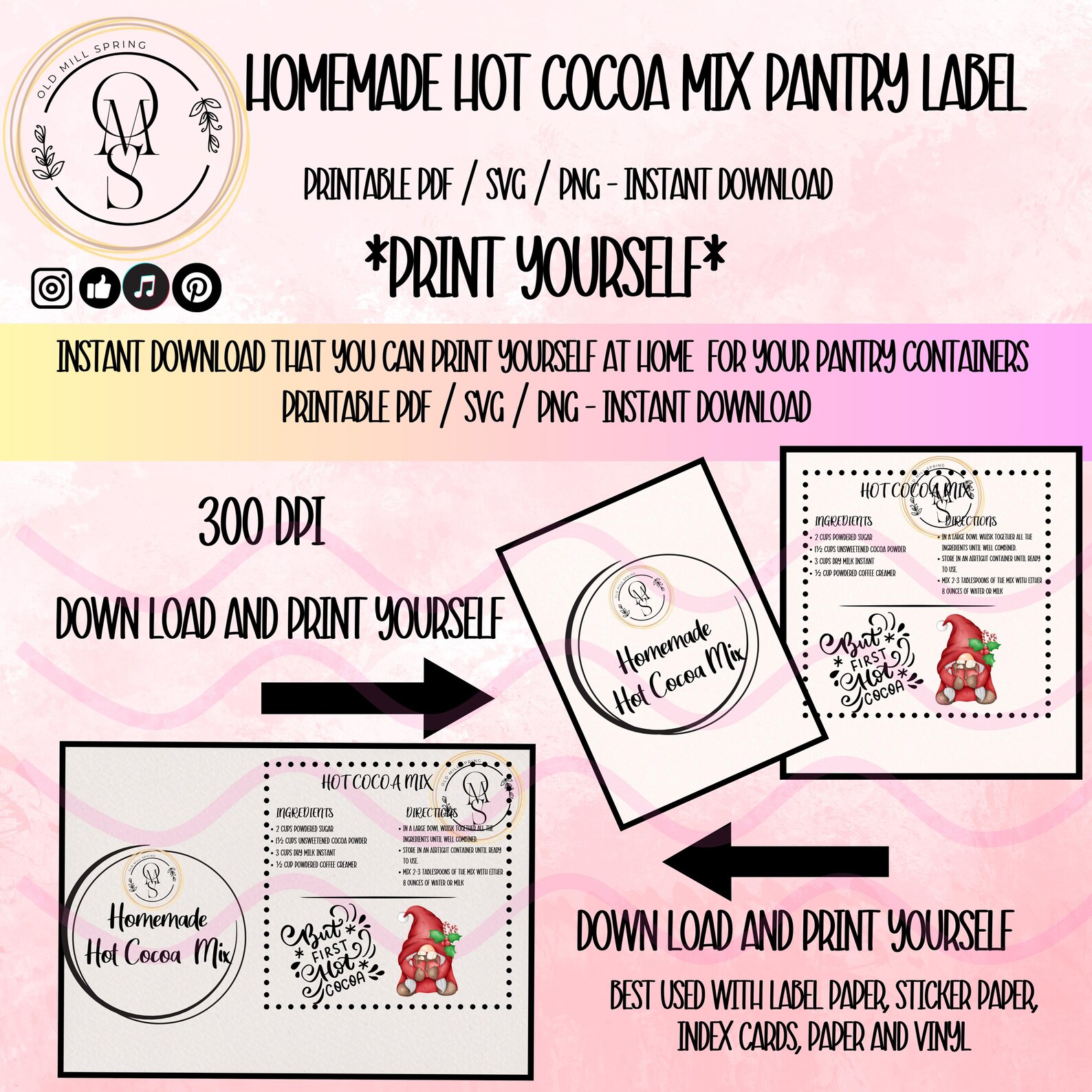 Pantry Printable Label- Hot Cocoa Mix - PDF / SVG / PNG, Old Mill ...