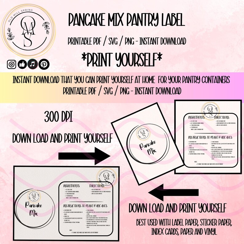 Print at Home Pancake Mix Labels - PDF / SVG / PNG, Old Mill Spring ...