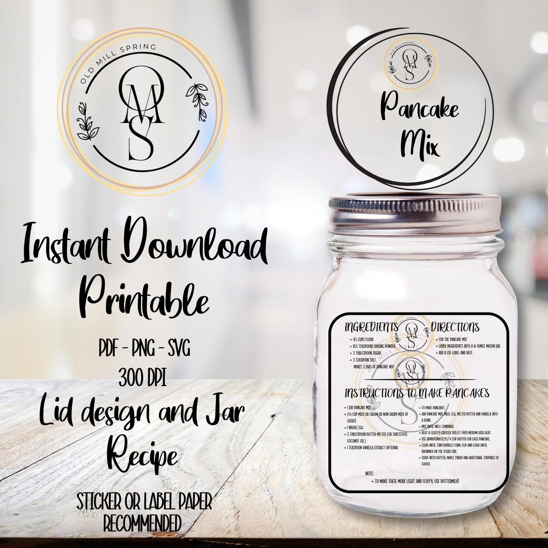 Print at Home Pancake Mix Labels - PDF / SVG / PNG, Old Mill Spring ...