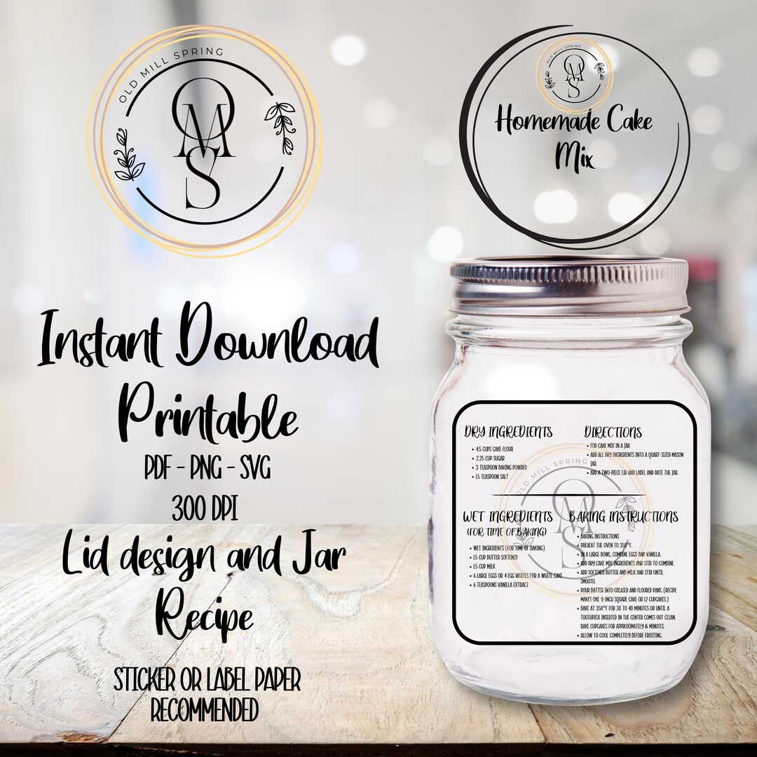 Printable Cake Mix Labels PDF / SVG / PNG, Old Mill Spring Cake Mix ...