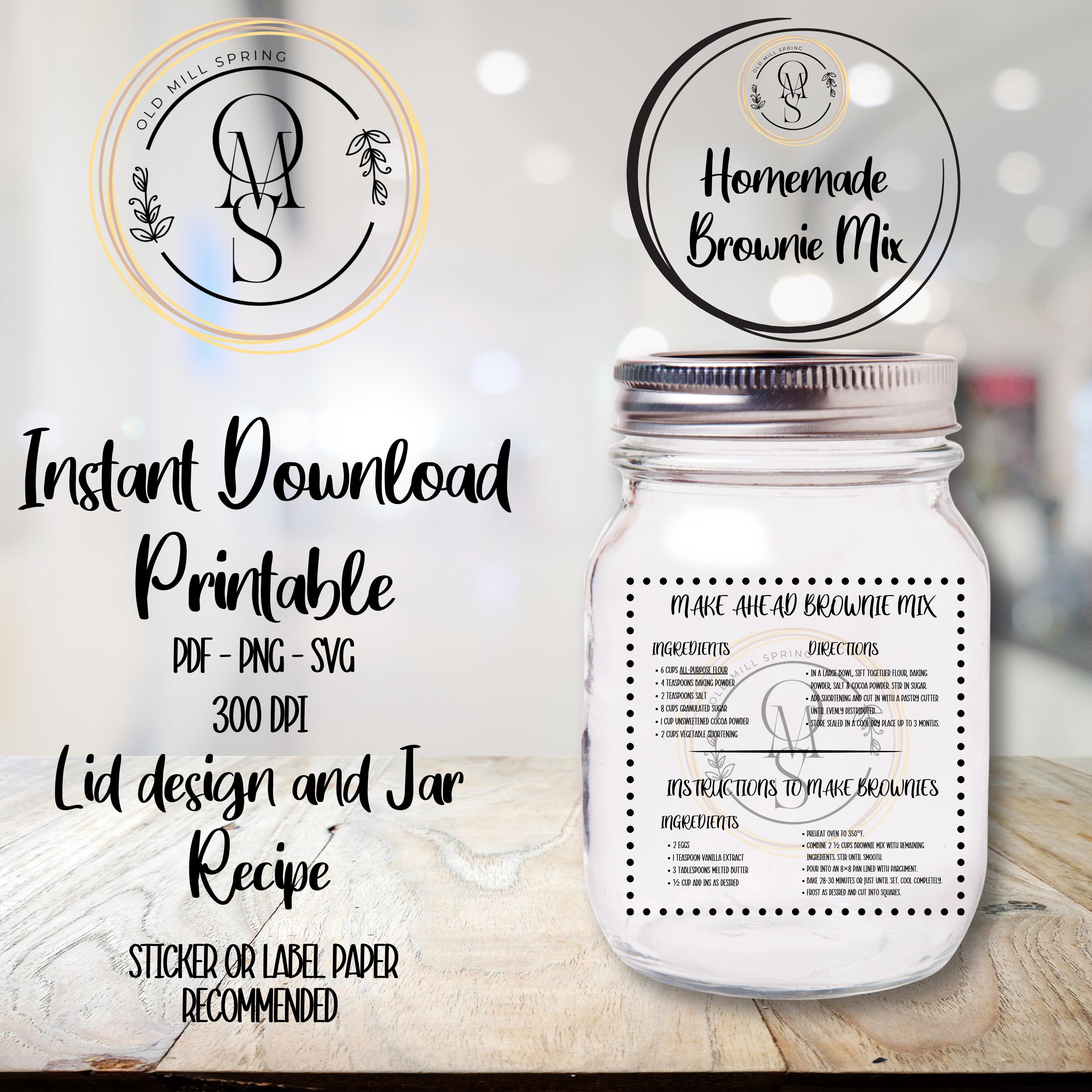 Printable Jar Labels - Brownie Mix Labels - PDF / SVG / PNG, Old Mill ...