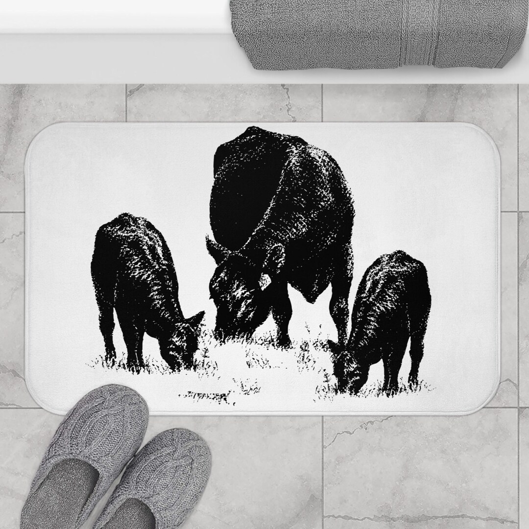 Cow Print Bath Mat, Farmhouse Style Bathroom Decor, Kitchen Mat ...