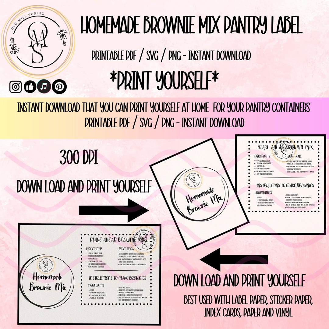 Jar Decals Labels Brownie Mix Labels PDF / SVG / PNG, Old Mill Spring ...