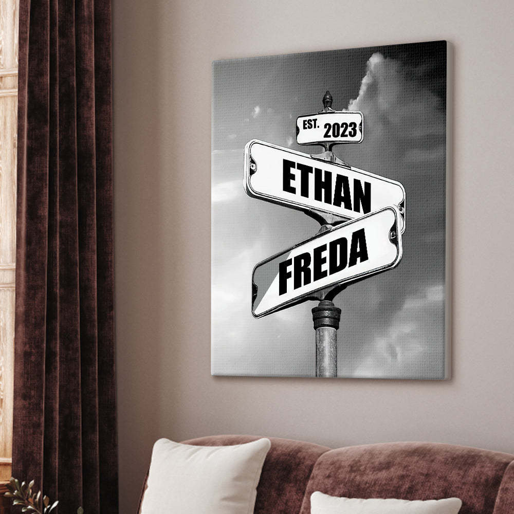 Personalized Name Canvas With Year Date Vintage Crossroad Street Sign ...