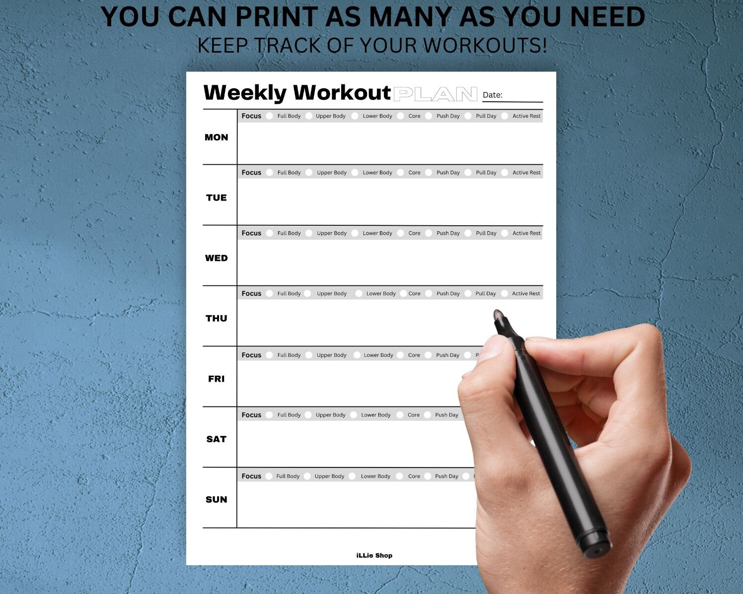Weekly Workout Planner Printable, 7 Days Fitness Planner, Exercise ...
