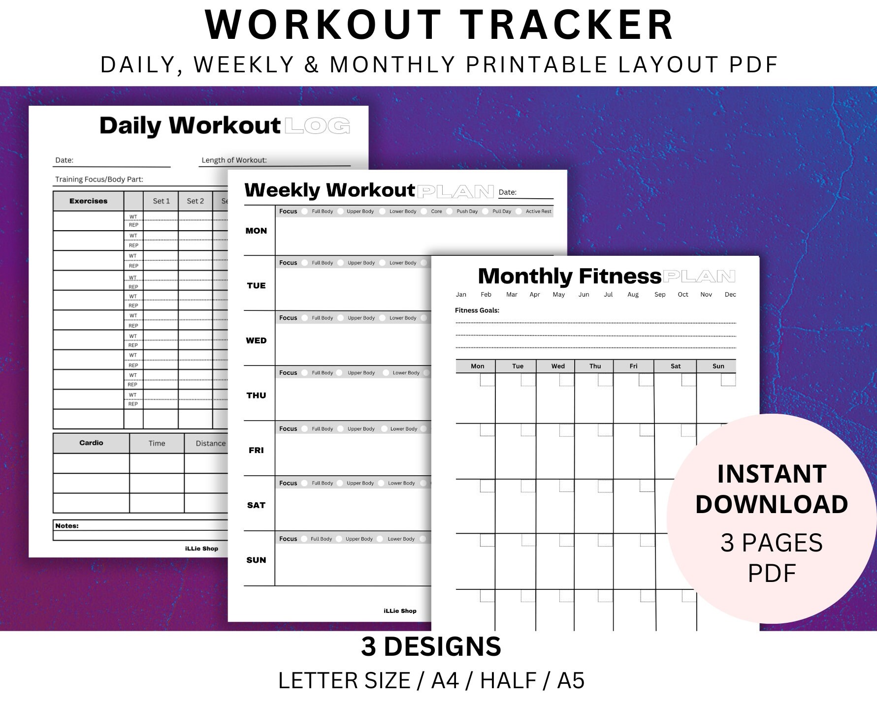Workout Tracker Printable, Daily Exercise Log, Fitness Planner, Gym ...