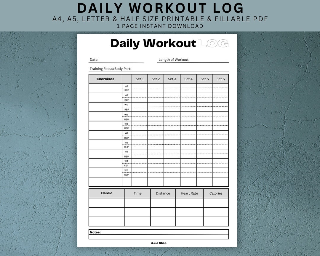 Workout Tracker Printable, Daily Exercise Log, Fitness Planner, Gym ...