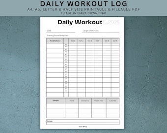 Workout Tracker Printable, Daily Exercise Log, Fitness Planner, Gym ...