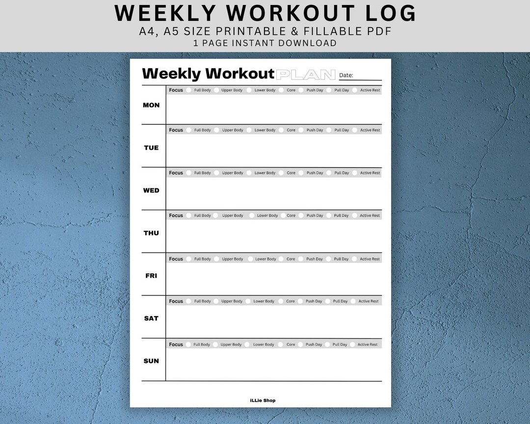 Weekly Workout Planner Printable, 7 Days Fitness Planner, Exercise ...
