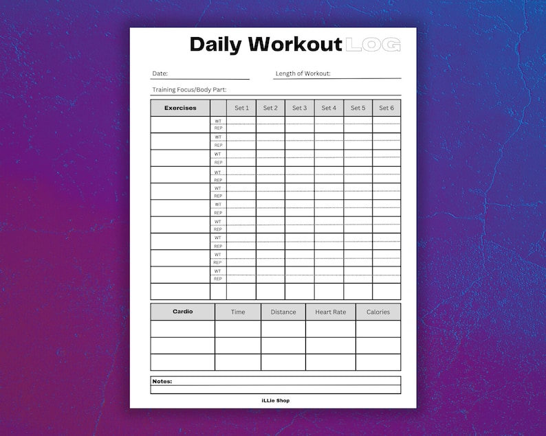 Workout Tracker Printable, Daily Exercise Log, Fitness Planner, Gym ...