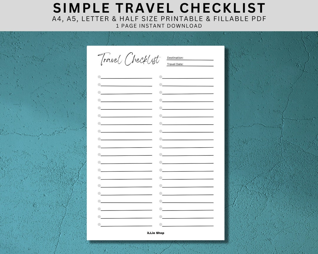 Printable Travel Checklist – Packing List Template (PDF) - Etsy