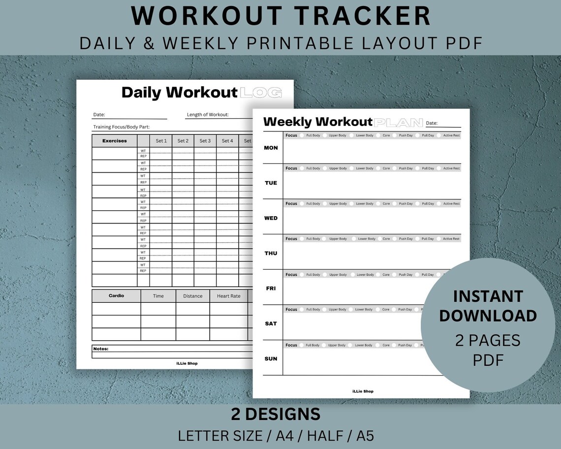 Workout Tracker Printable, Daily Exercise Log, Fitness Planner, Gym ...