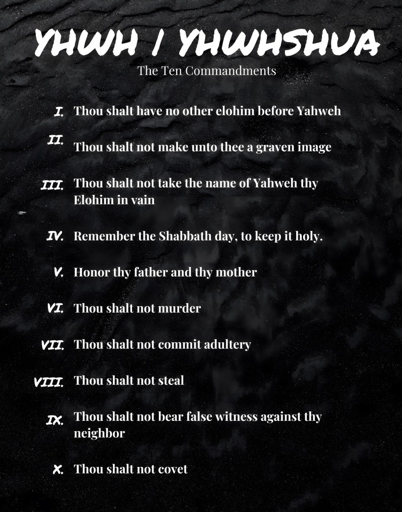 Ten Commandments DIGITAL Poster 11x14 - YHWH, Yahweh, Yahshua, Yhwhshua, Elohim, Exodus 20:1-17 ...