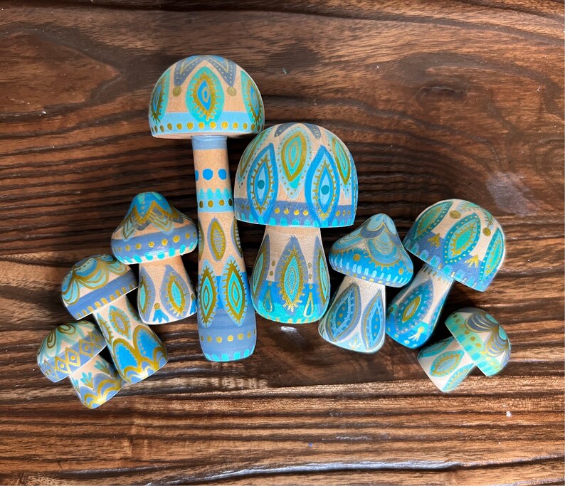 Hand-painted Wooden Mushrooms set of 8 - Etsy