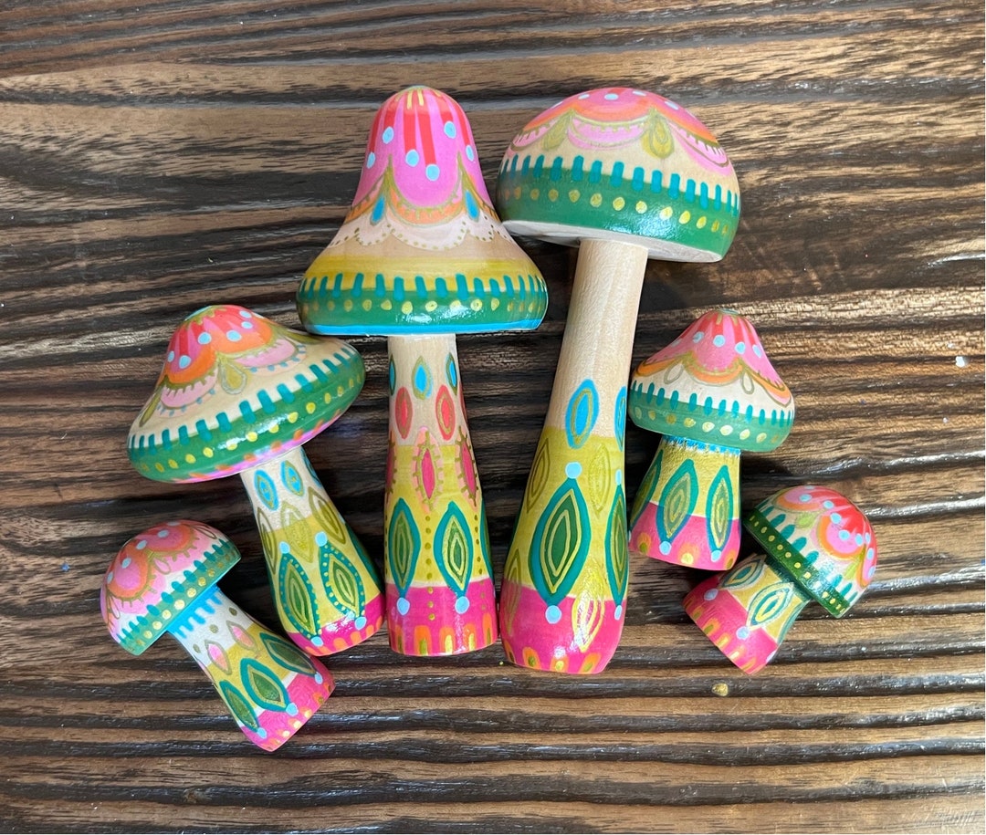 Hand-painted Wooden Mushrooms (set of 6) - Etsy